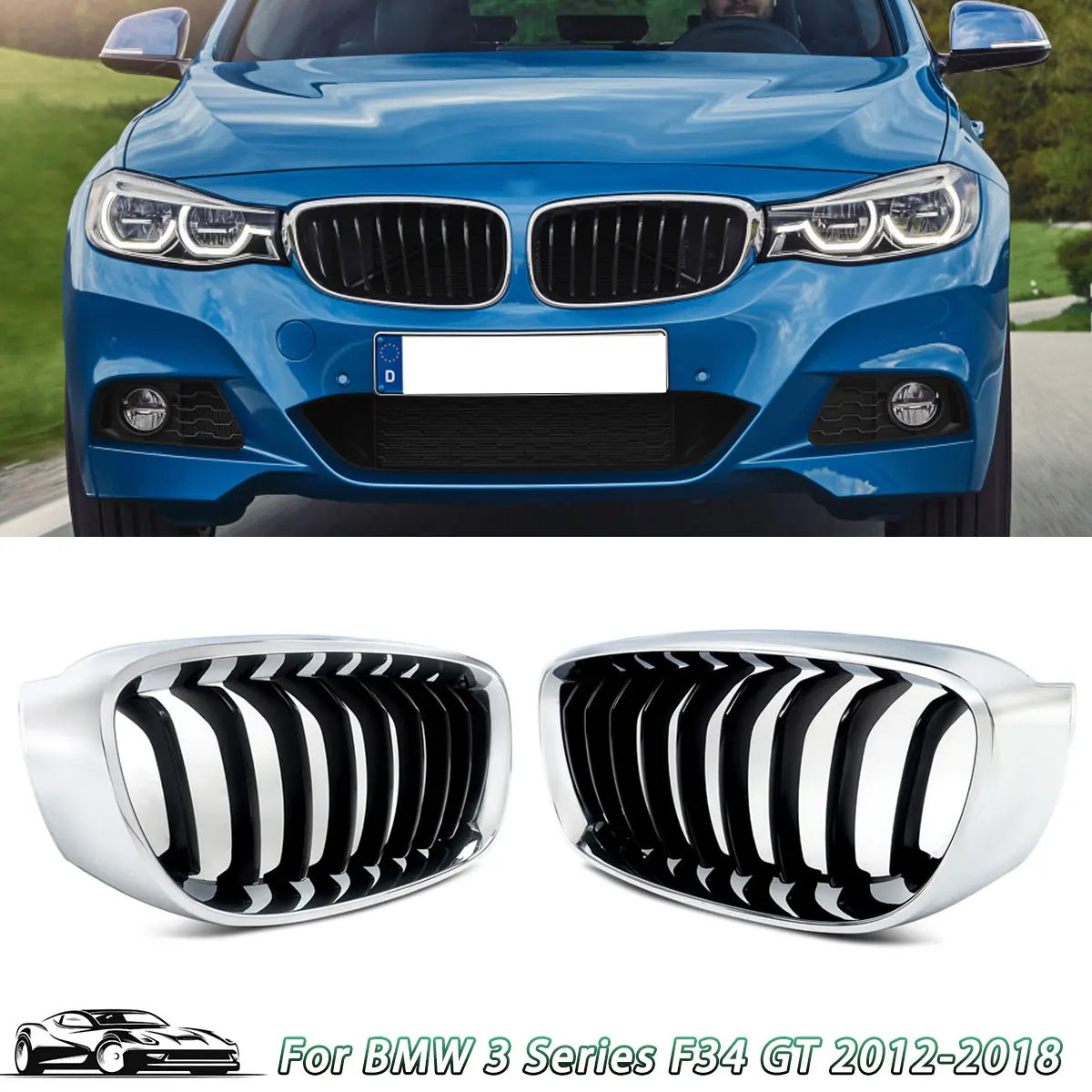 Chrome-Black-Left-Right-Front-Kidney-Grille-For-BMW-F34-328i-335i-3 ...