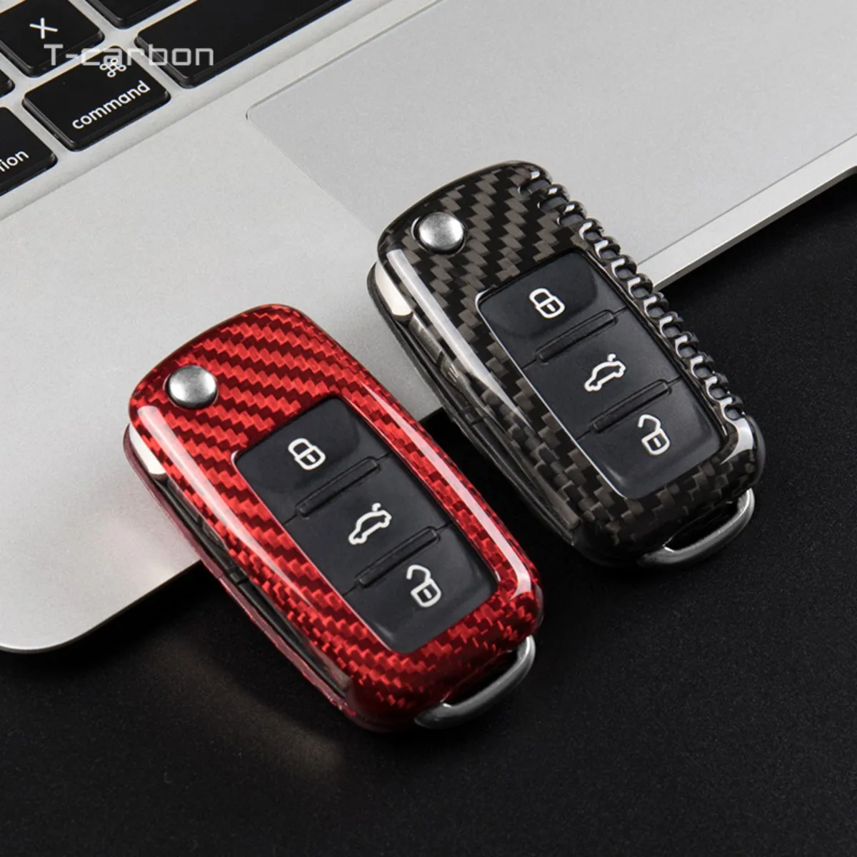 T-Carbon-Carbon-Fiber-Car-Key-Case-Cover-Shell-Fob-For-VW-Volkswagen ...