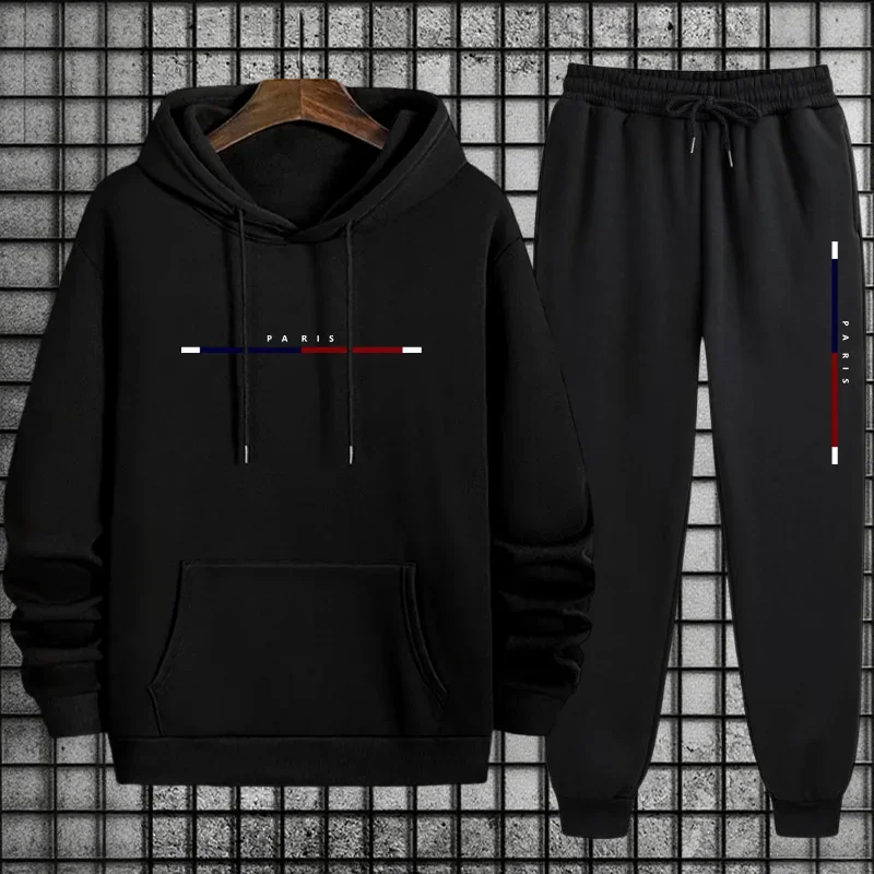 Paris Print Men's Lounge Tracksuit Set Cozy Hoodie and Soft Sweatpants ...