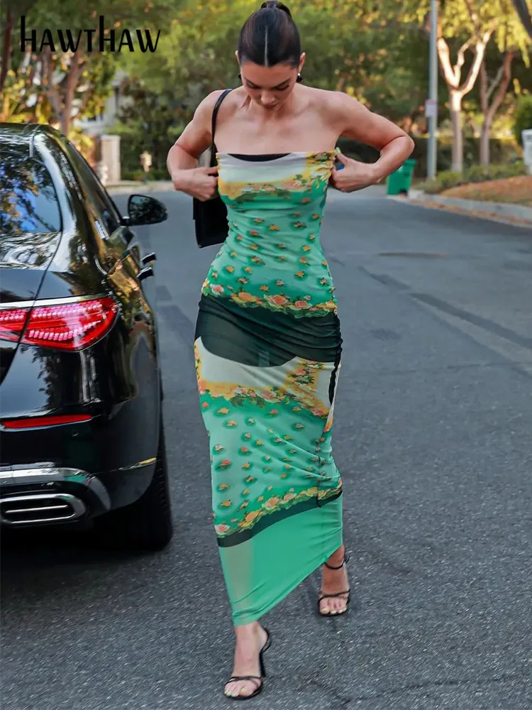 Hawthaw-Vestido largo transparente de malla Floral para mujer, ropa de ...