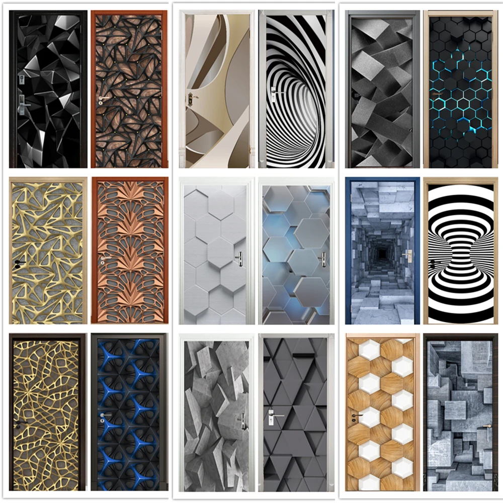 3D Geometric Line Graphics Door Stickers Self Adhesive Wallpaper Custom ...