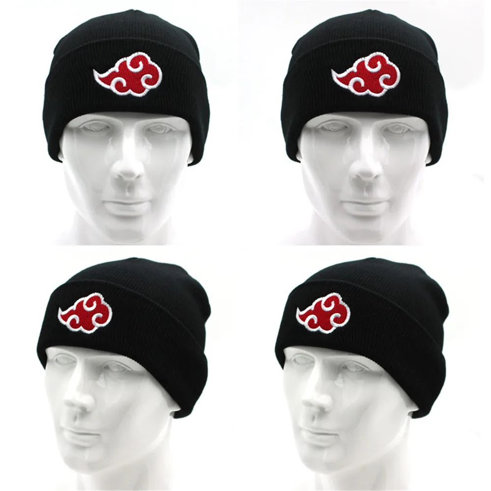 New-Anime-Akatsuki-Sasuke-Knit-Hat-Embroidery-Uchiha-Itachi-Konoha-Red ...