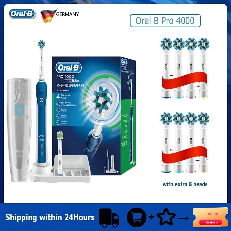 Oral-B-Pro4000-Sonic-Electric-Toothbrush-3D-Smart-2-Min-Timer-Pressure-Sensor-Power-Waterproof ...