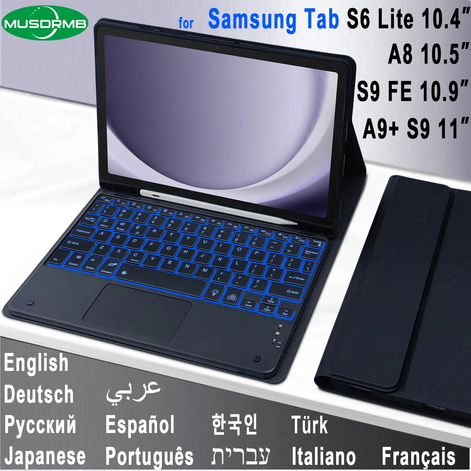 Black-Keyboard-Case-for-Samsung-Tab-A8-S6-Lite-S9-FE-Touchpad-Backlit ...