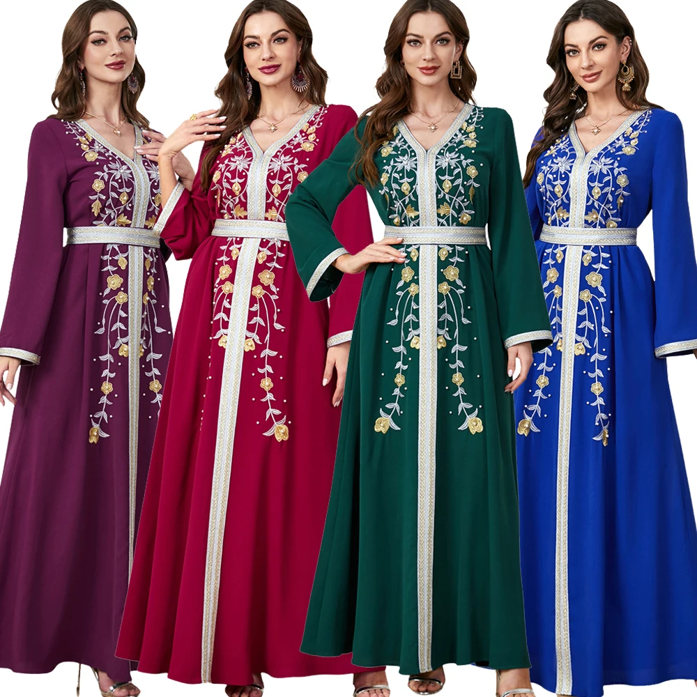 Moroccan-Abaya-Women-Embroidery-Beads-Muslim-Maxi-Dresses-Turkey-Kaftan ...