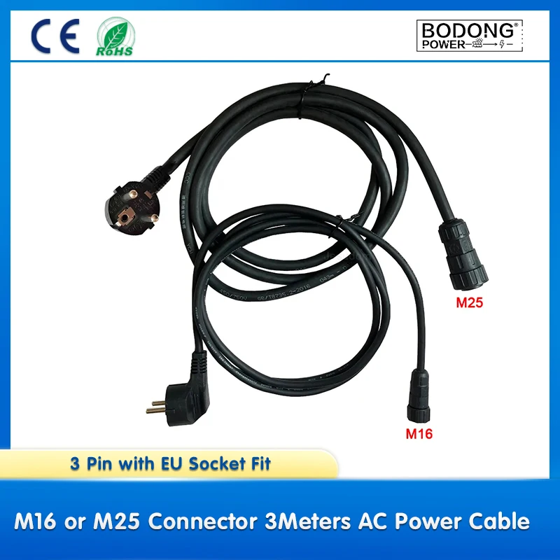 M16 or M25 Connector 3Meters AC Power Cable 3 Pin with EU Socket Type ...