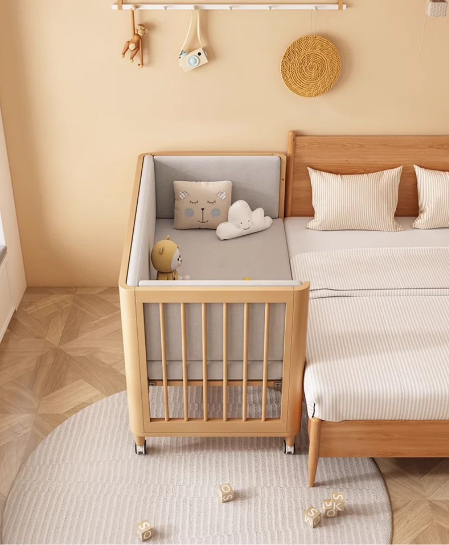 New-baby-crib-splice-queen-bed-Movable-solid-wood-male-and-female-baby ...