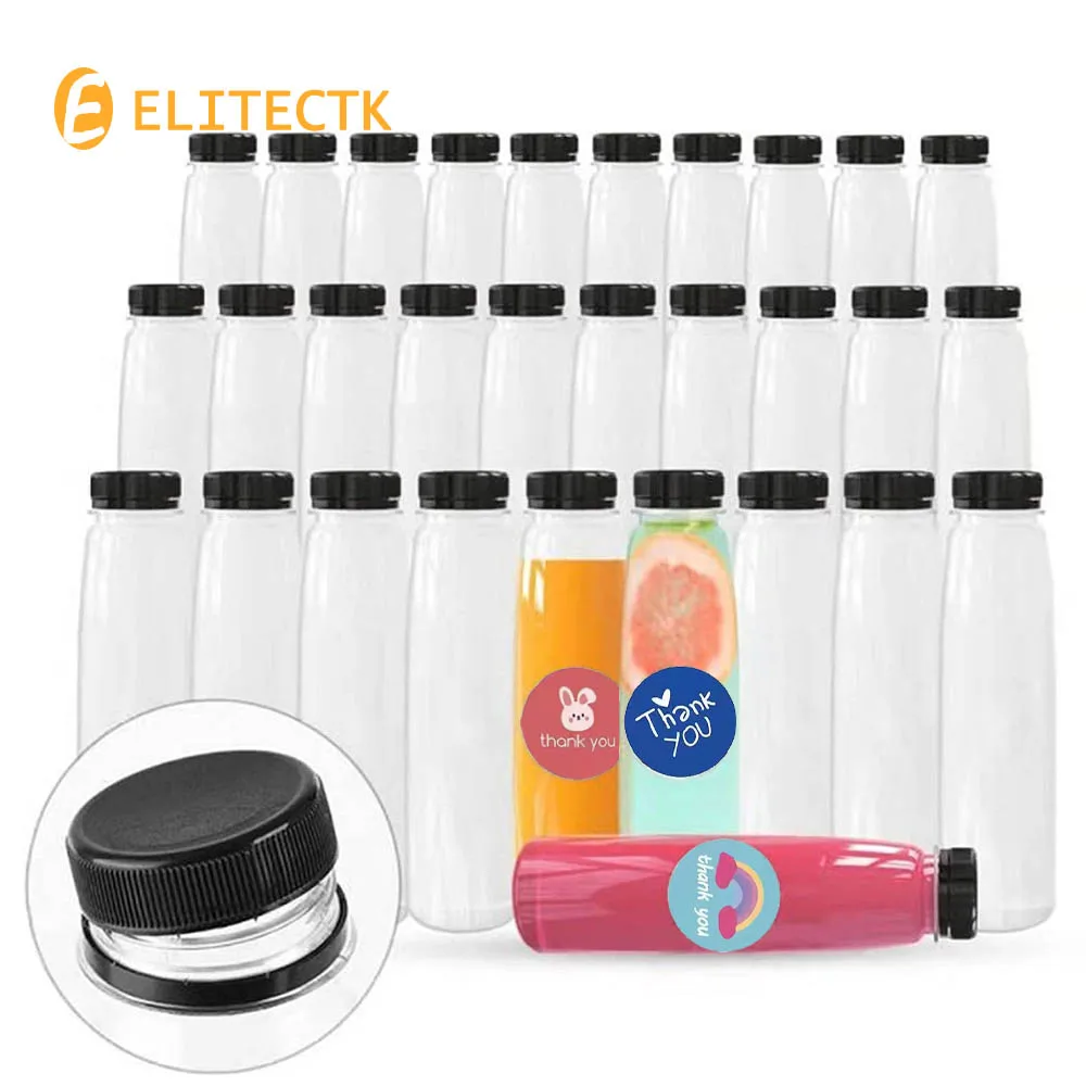 Plastic-Juice-Bottles-with-Cap-Clear-Disposable-Plastic-Bottles-Black ...
