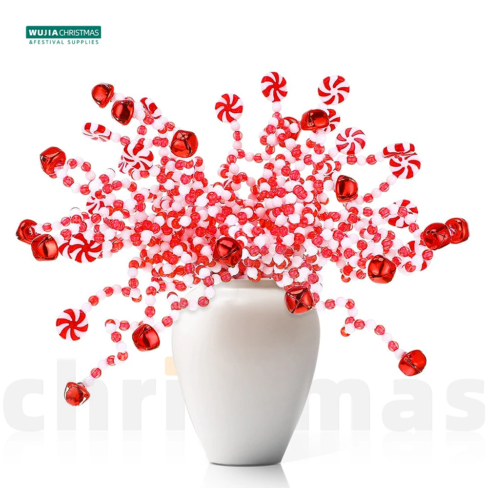 24-36-50pcs-Curly-Candy-Christmas-Ornaments-Red-White-Picks-Bells ...