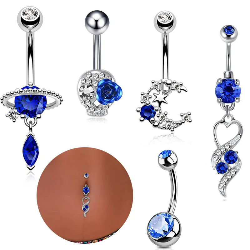 Honorable Blue Belly Button Zircon Belly Piercing Ring Sexy Navel ...