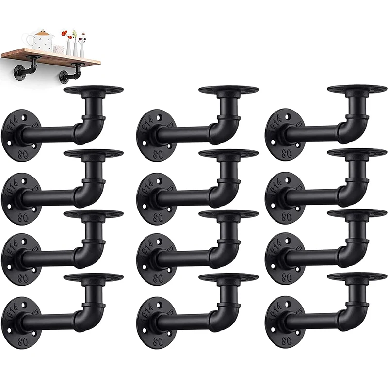Industrial-DIY-Pipe-Shelf-Brackets-Vintage-Black-Iron-Wall-Mount-Pipe ...