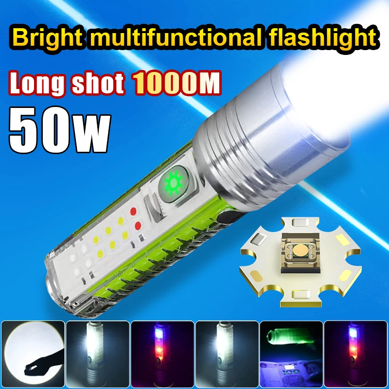 90000000lm Super Bright Led Flashlight With White/red/blue/purple Side ...