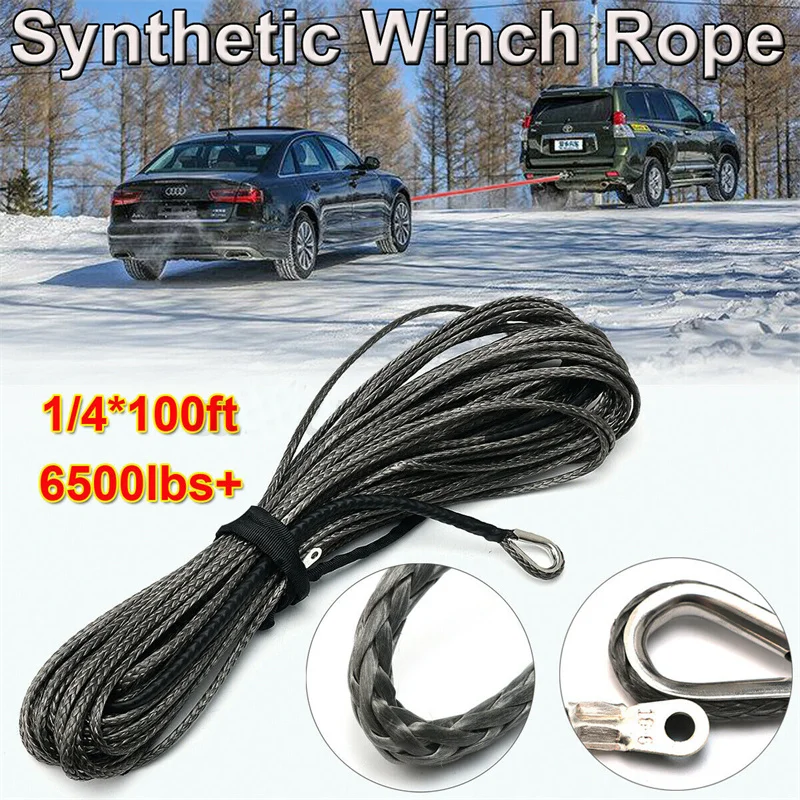 6500lbs Synthetic Fiber Winch Rope With Sheath,1/4 X 100ft Car Towing ...