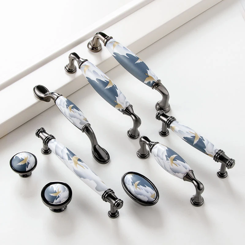 European-style Ceramic Door Handles Antique Furniture Handles Sky Blue ...