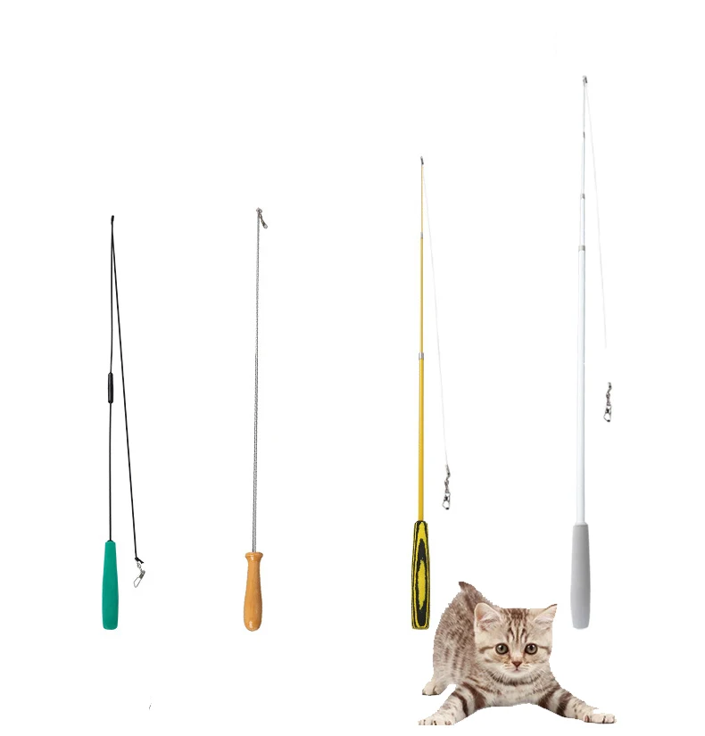 Cat Teaser Wand Flexible Three section Telescopic Fishing Rod Cat Toy ...