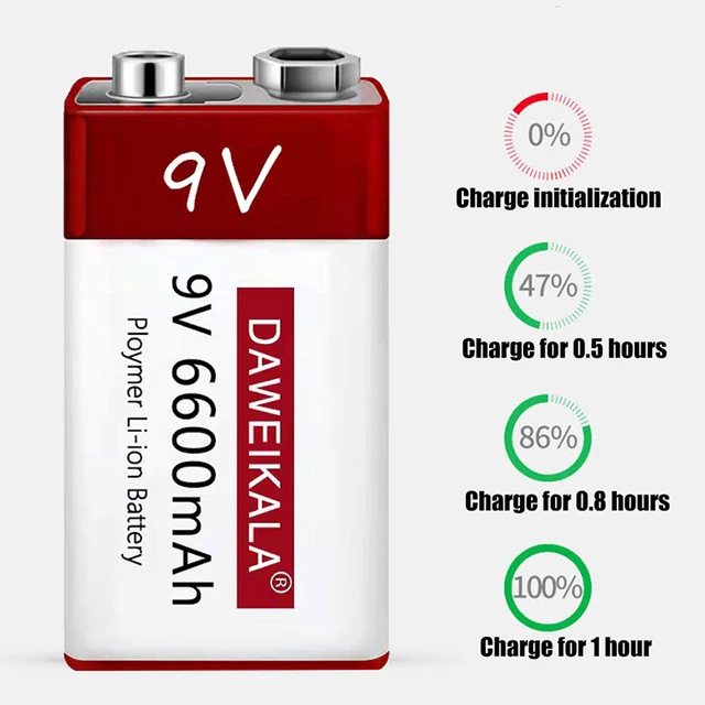 9V Battery 6900mAh li-ion Rechargeable battery Type-C Batteries 9v USB ...