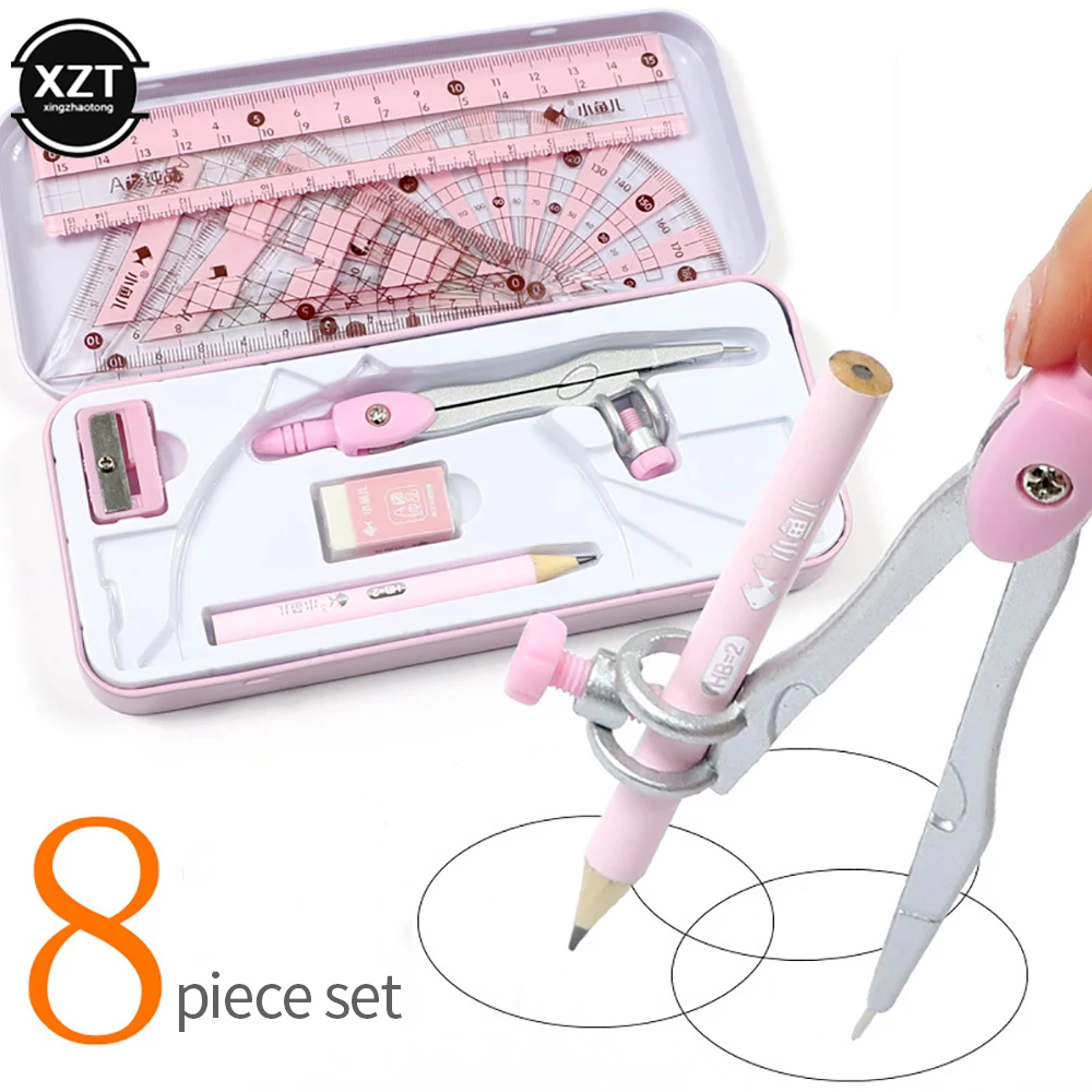 8Pcs-Set-Ruler-Compass-Pencil-Set-Geometry-Maths-Student-Drawing ...