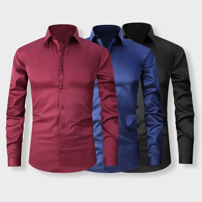 Fashion-Men-s-Solid-Color-Shirt-Classic-Business-Lapel-Simple-Shirts ...