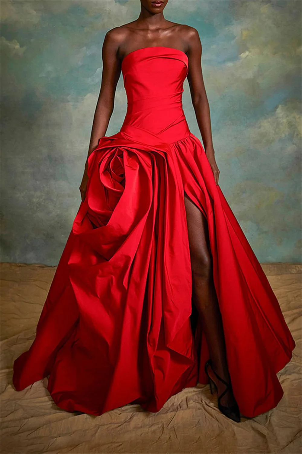 Elegant Strapless Draped robes de soirée Floor-Length Floral Sleeveless ...