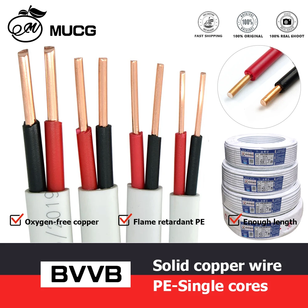 2Core-Flat-Sheathe-Copper-wire-Solid-Single-cores-Black-Red-Electric ...