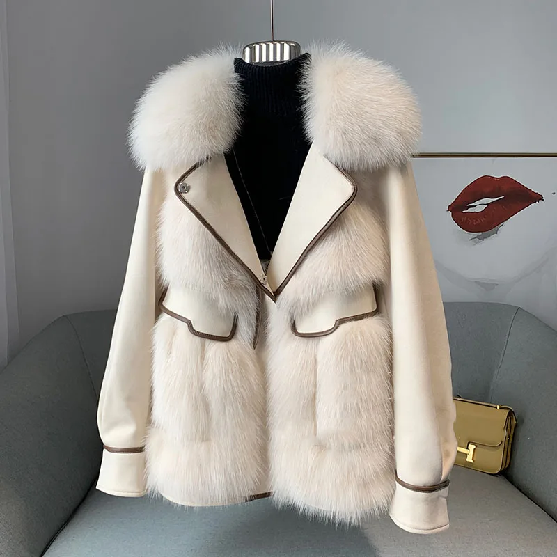 Winter-Faux-Fox-Fur-Coat-Women-Down-Jacket-Suede-Fabric-Splice-Overcoat ...