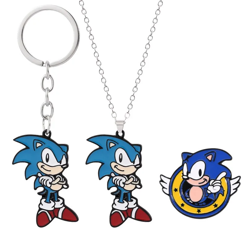Hedgehog-Sonic-keychain-metal-pendant-brooch-accessories-3-piece-set ...