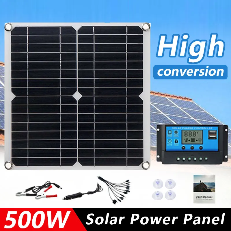 500W-Solar-Panel-Kit-Complete-Dual-12V-5V-DC-USB-With-60A100A-Solar ...