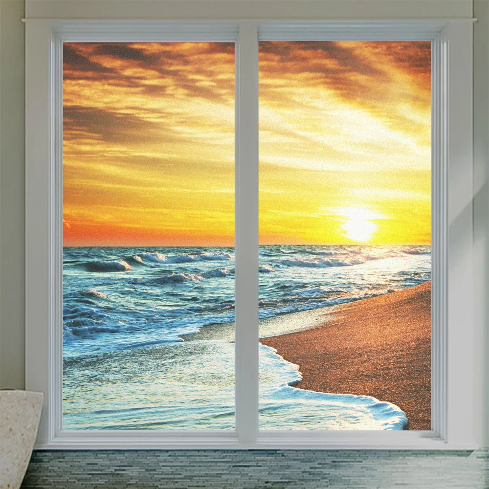 Privacy-Glass-Window-Film-Seaside-Sunset-Pattern-Frosted-Glass-Door ...