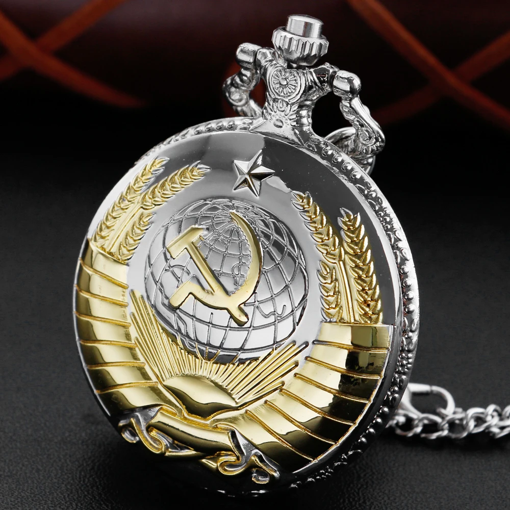 Vintage-Soviet-Badges-Sickle-Hammer-Pocket-Watch-Necklace-Gold-Silver ...