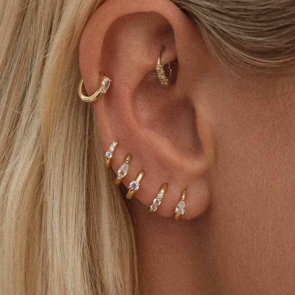 1-Set-Mixed-Design-Cubic-Zirconia-Crystal-Huggie-Hoop-Earrings-for ...