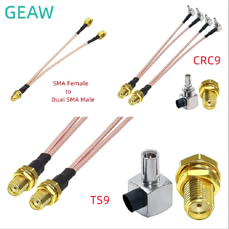 3G 4G Antenna SMA Female to Dual CRC9/SMA/TS9 Connector Y Type Splitter ...