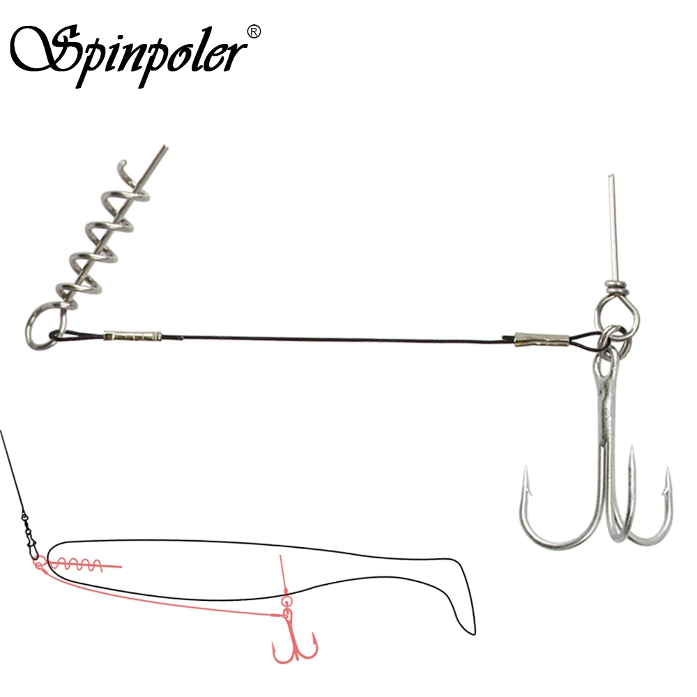 Spinpoler Stinger Wire Trace Leader With Screw Treble Hook For Soft ...