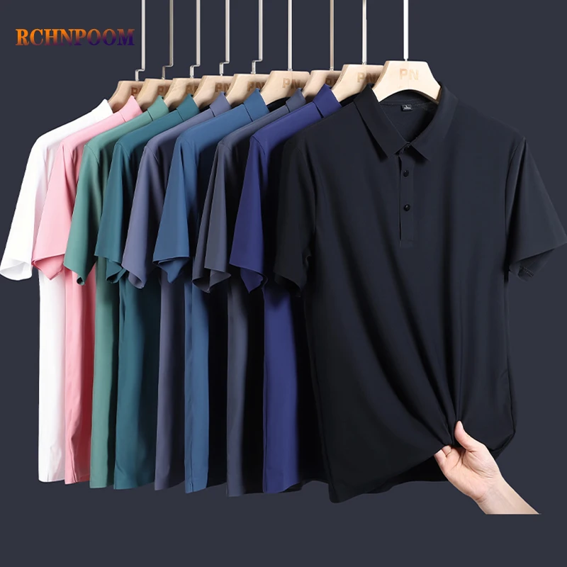 Top-Grade-Summer-Solid-Color-Polo-Shirts-Men-Lapel-Business-Casual ...