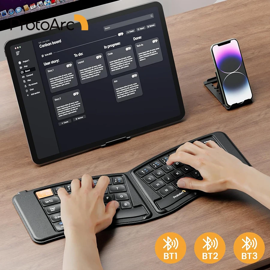 ProtoArc-XK03-Foldable-Keyboard-Rechargeable-Ergonomic-Split-Folding ...
