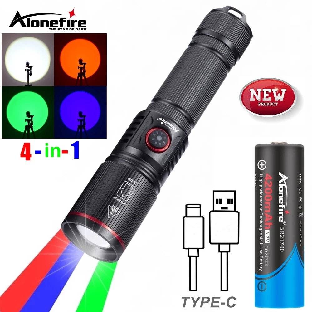 Zoomable-4-Colour-light-White-Red-Green-Blue-LED-Flashlight-USB ...