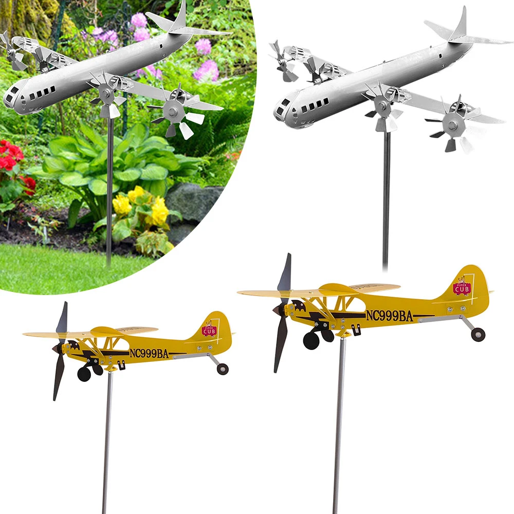 3D Plane Wind Spinner Garden Weather Vane Plug Decor Metal Airplane ...