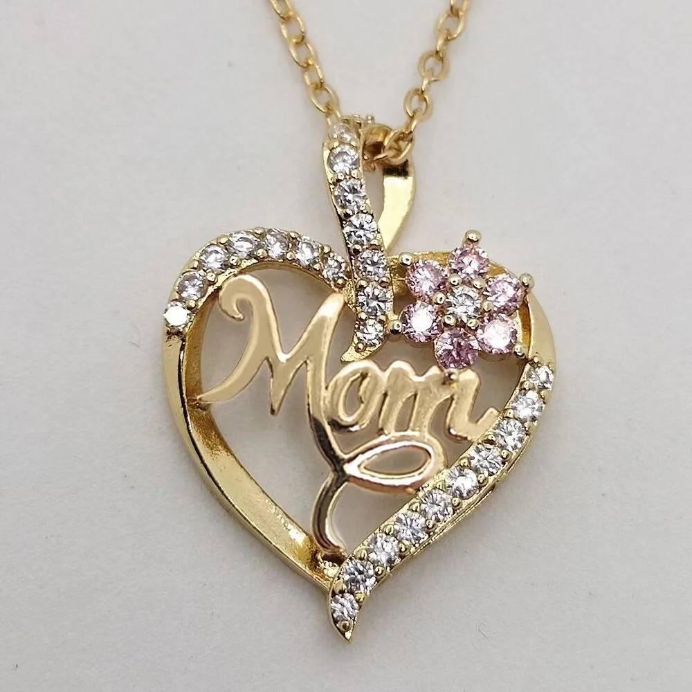 Luxury-Designer-Heart-Necklace-for-Women-Gold-Flower-Mom-Diamond-Zircon ...