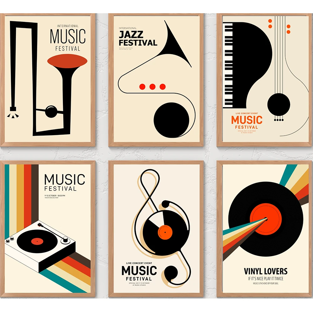 Jazz-Music-Posters-and-Prints-Retro-Musical-Instrument-Canvas-Painting ...