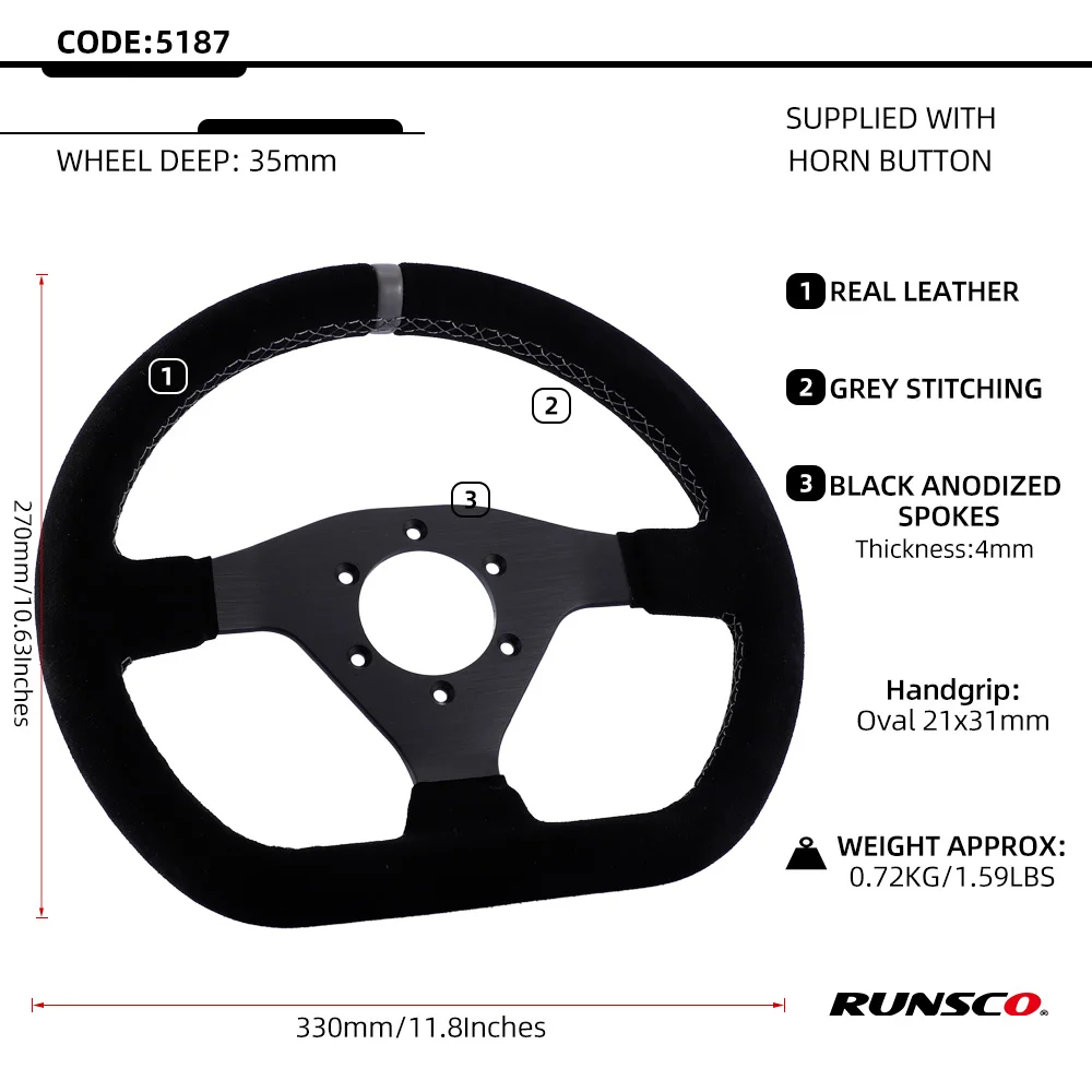 300mm Steering Wheel Flat Suede Car Drift Pc Sim Gaming Sport Control ...