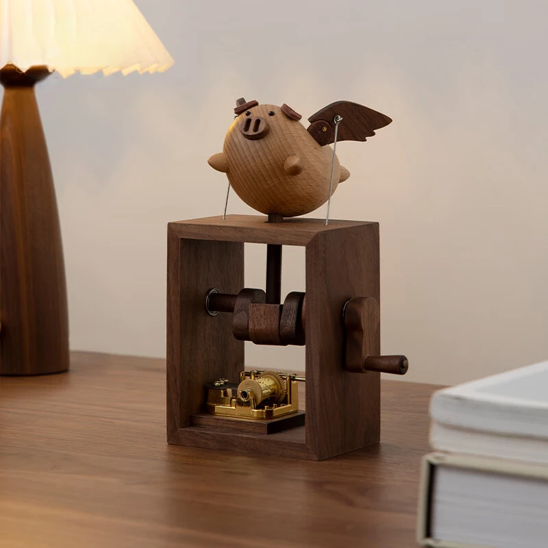 Caixa-de-m-sica-de-madeira-manivela-pouco-Flying-Pig-mec-nica-ador-vel ...