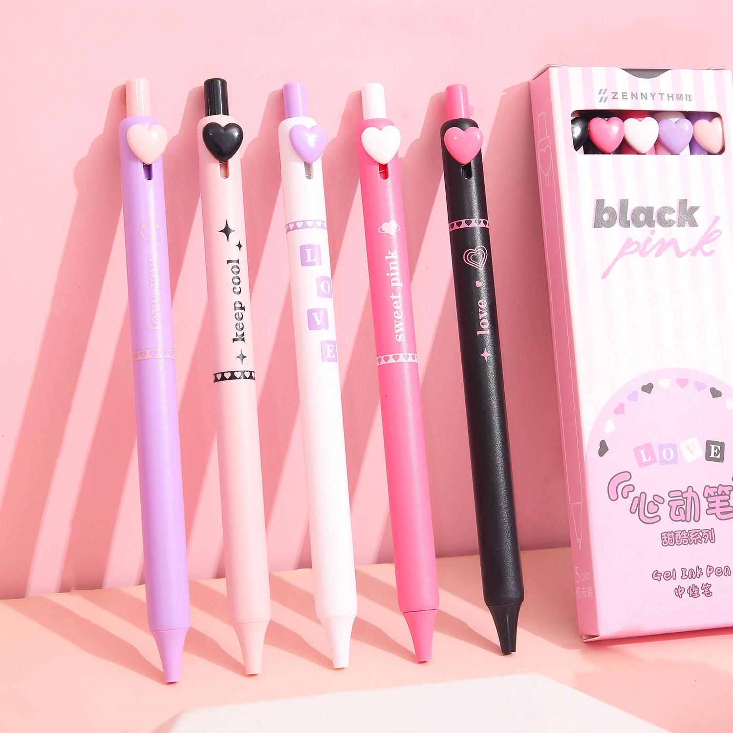 5pcs-Black-Pink-Gel-Pens-Sweet-Love-Button-0-5mm-Ballpoint-Black-Color ...