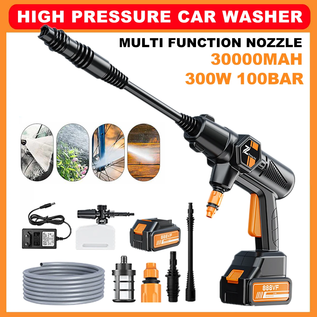 100bar Cordless High-pressure Car Washing Machine Water Gun Portable ...