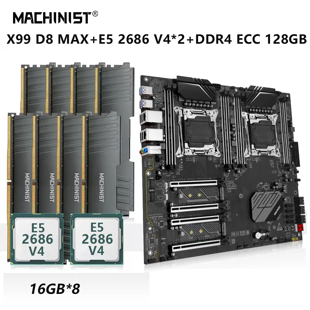 MACHINIST X99 D8 MAX Motherboard LGA 2011-3 Dual CPU Kit Set Xeon E5 ...