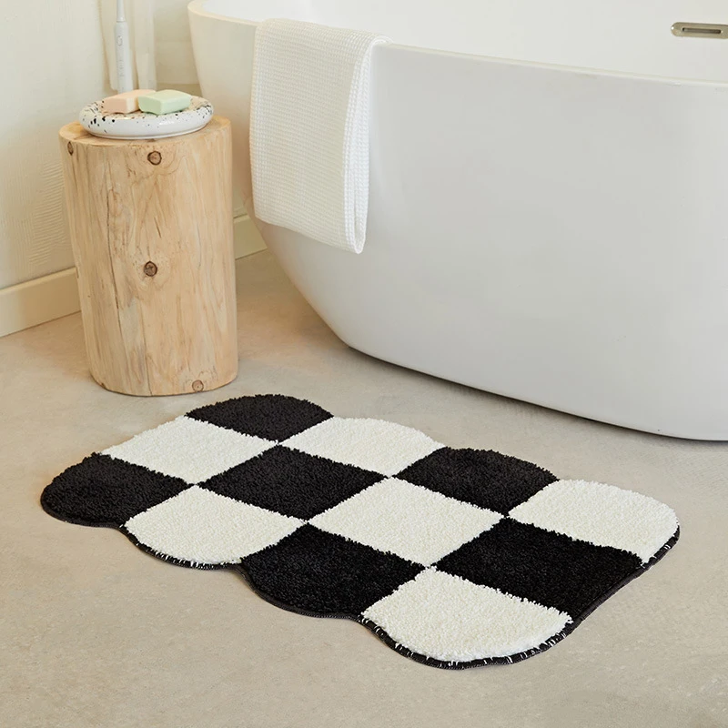 Checker-Bath-Mat-Simple-Non-Slip-Bathroom-Mat-Soft-Microfiber-Shower ...