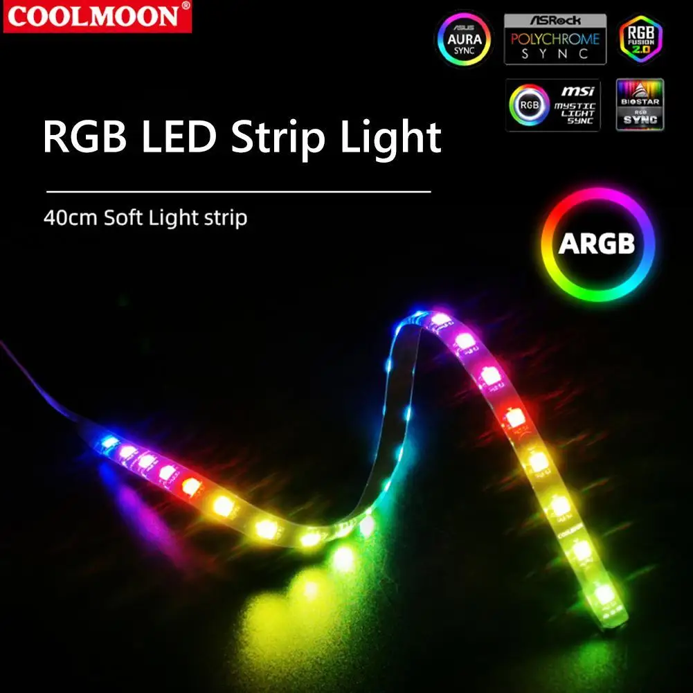 COOLMOON-CM-LS40-5V-ARGB-PC-caja-barra-de-luz-LED-SATA-3PIN-ordenador ...