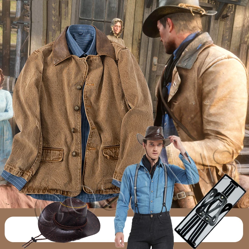 Game RDR2 Arthur Morgan Same Style Jacket Western Denim Cosplay ...