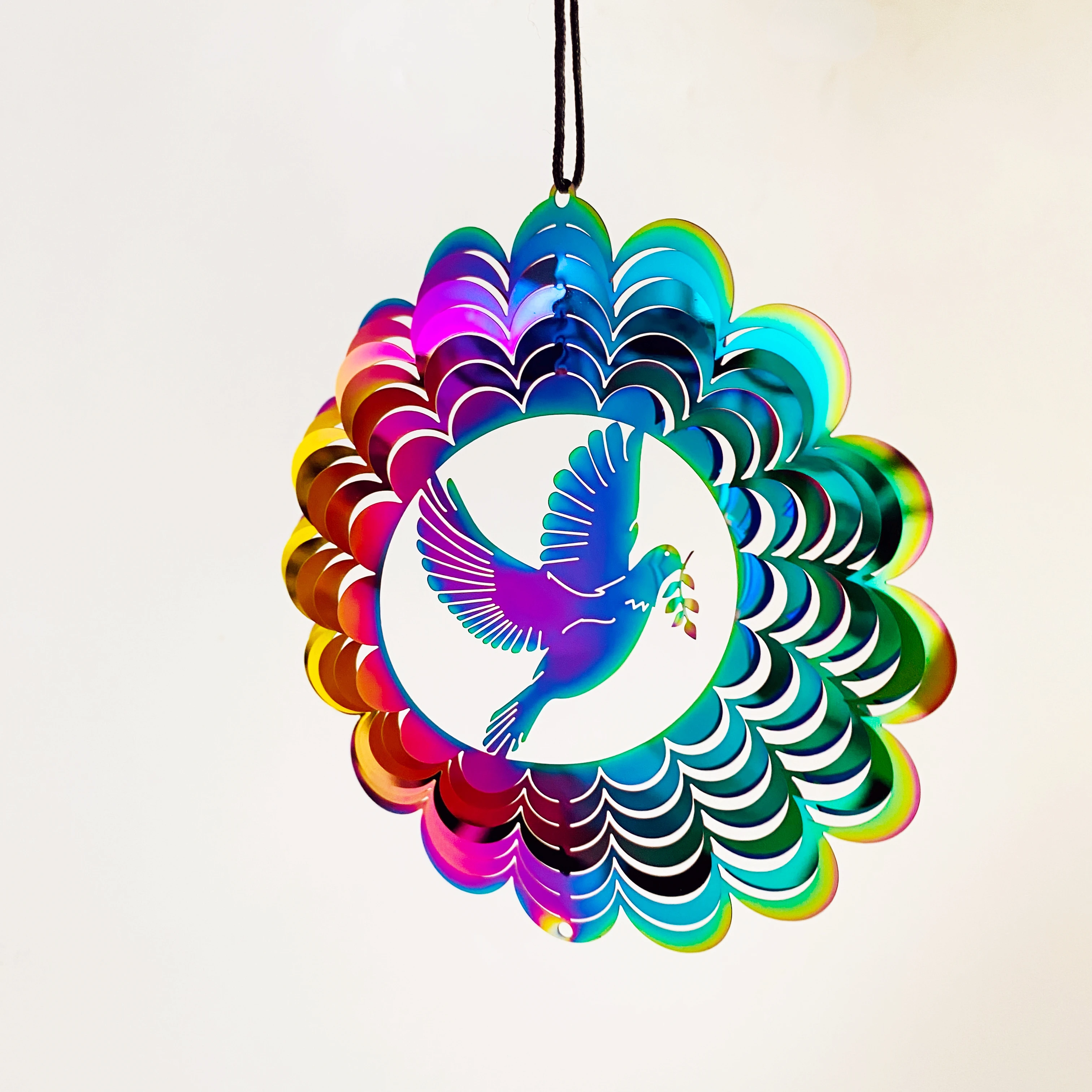 Peace Dove Wind Spinner Hanging Colorful Whirligigs 3D Pigeon Olive ...
