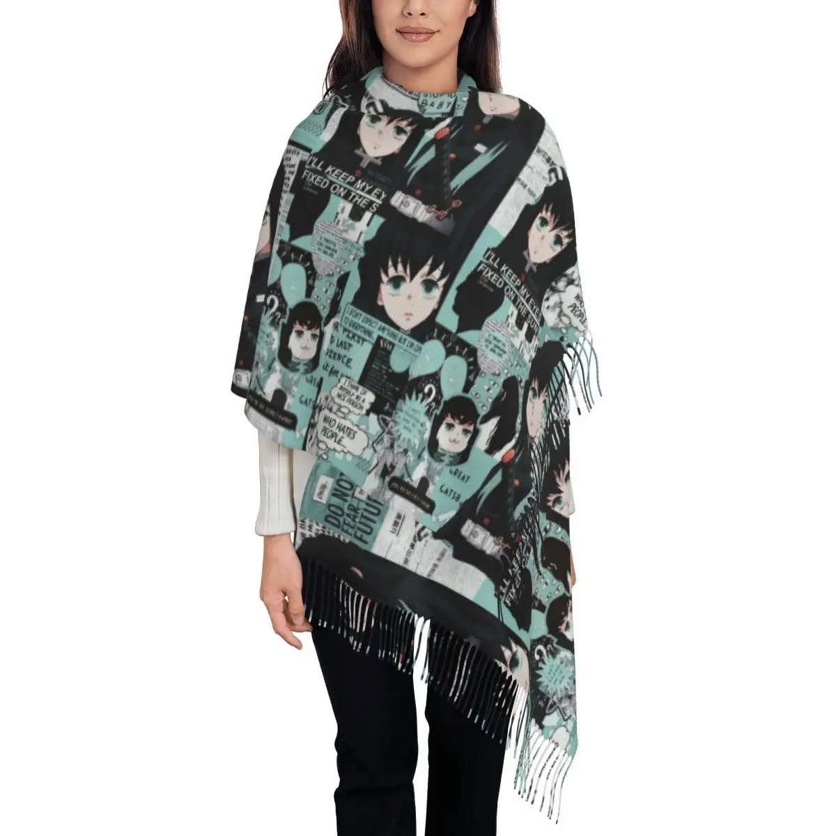 Demon-Slayer-Muichiro-Tokito-bufanda-de-Collage-para-mujer-chal-largo-y ...