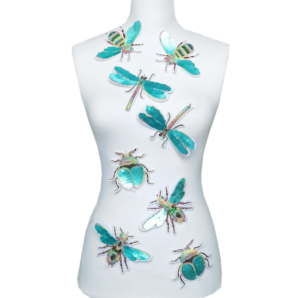 20pc-Bees-Sequin-Embroidery-Patch-Beetle-Embroidered-Applique-Dragonfly ...