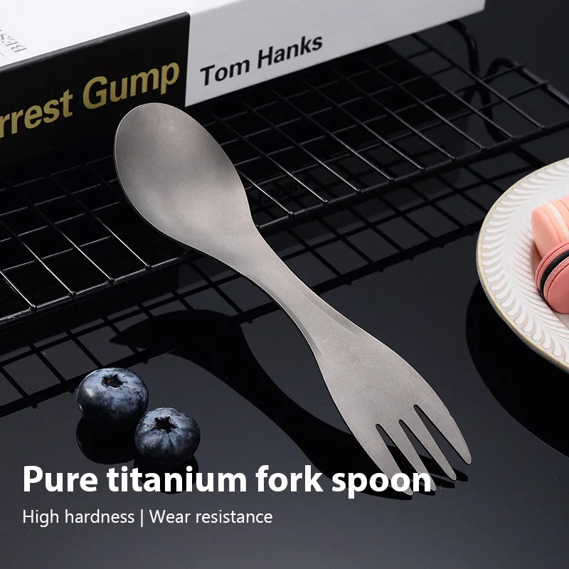 Ultra-light Titanium Spoon Super Hard 2-IN-1 Fork Spoon Outdoor Camping ...